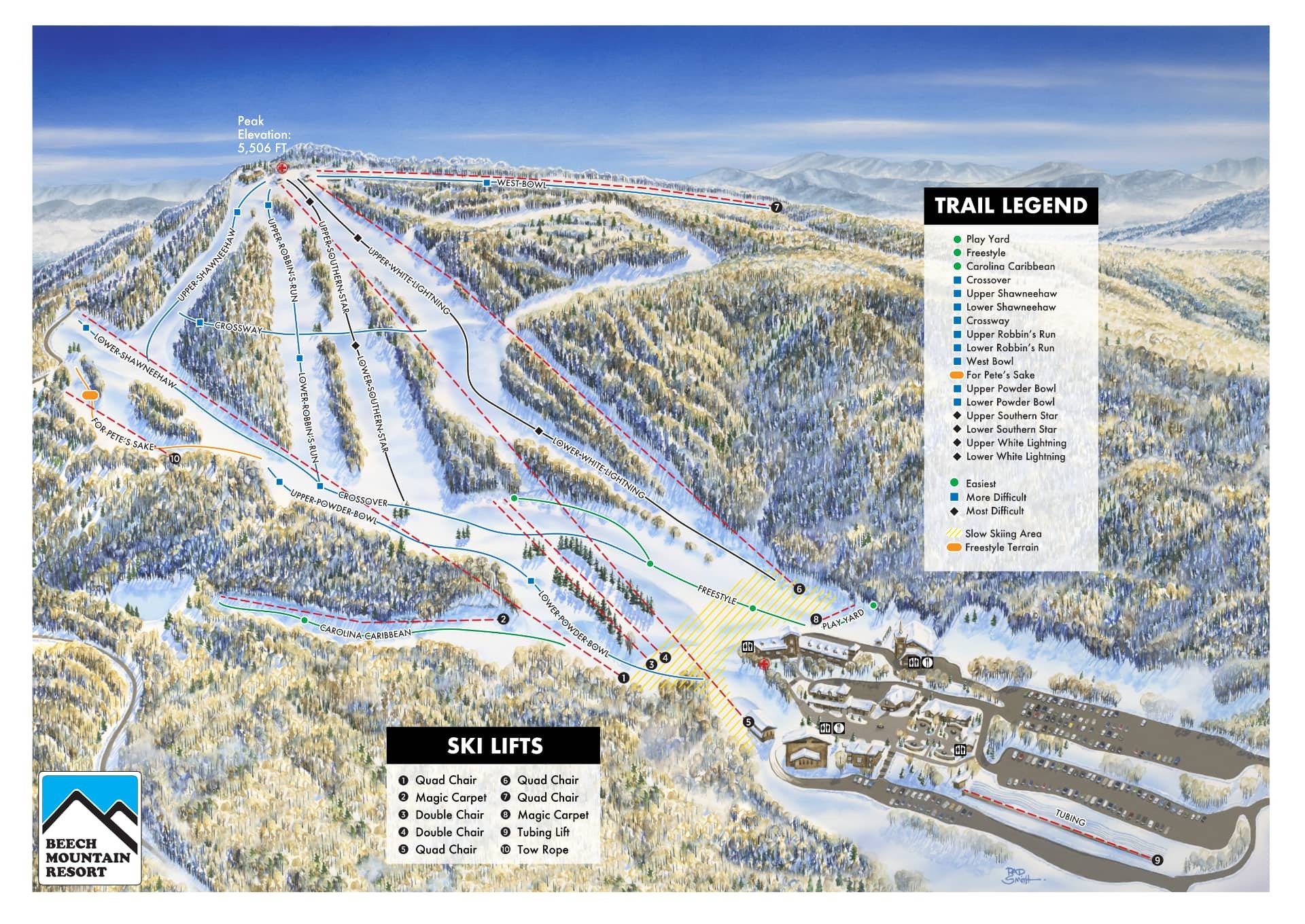 Ski Beech Mountain Resort Mapa de pistas y caminos